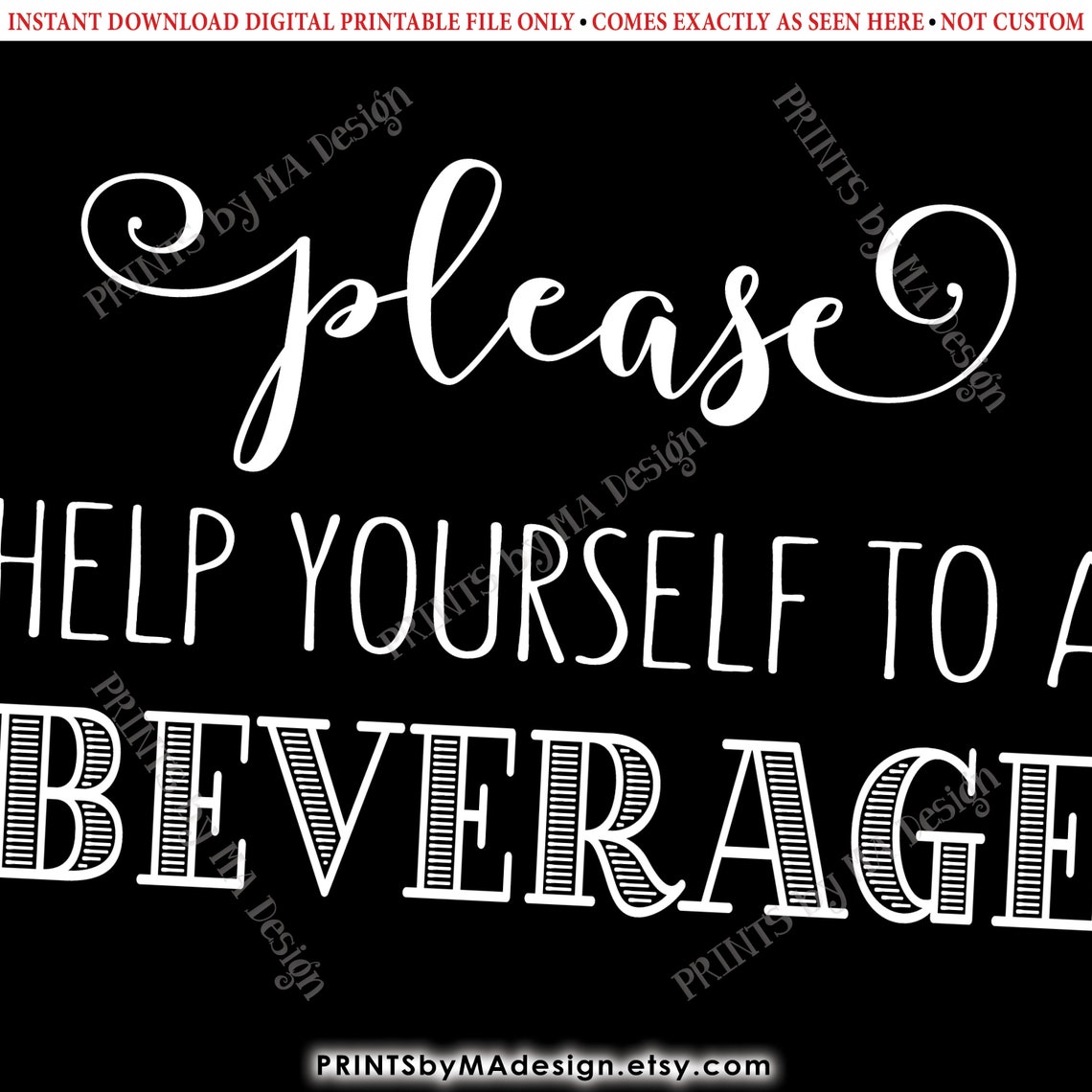 Beverage Station Sign, Please Help Yourself to a Beverage, Black ...