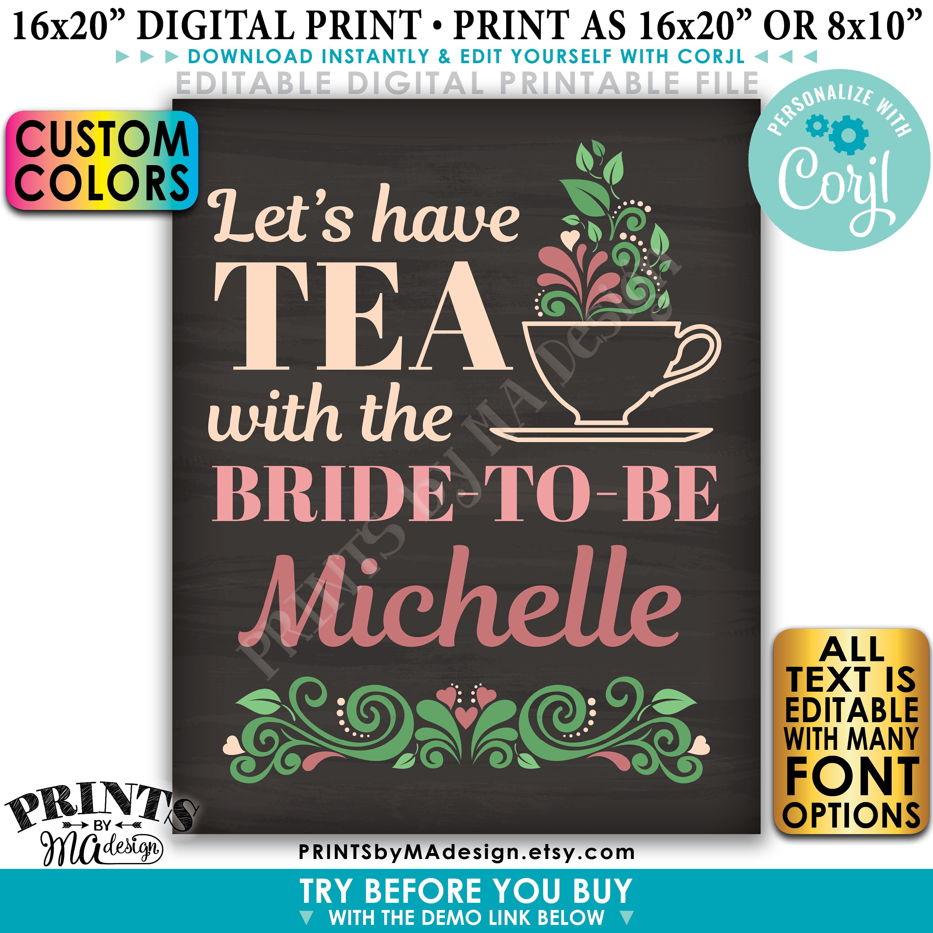Tea Themed Bridal Shower Sign, Let's Have Tea with the Bride-to-Be ...