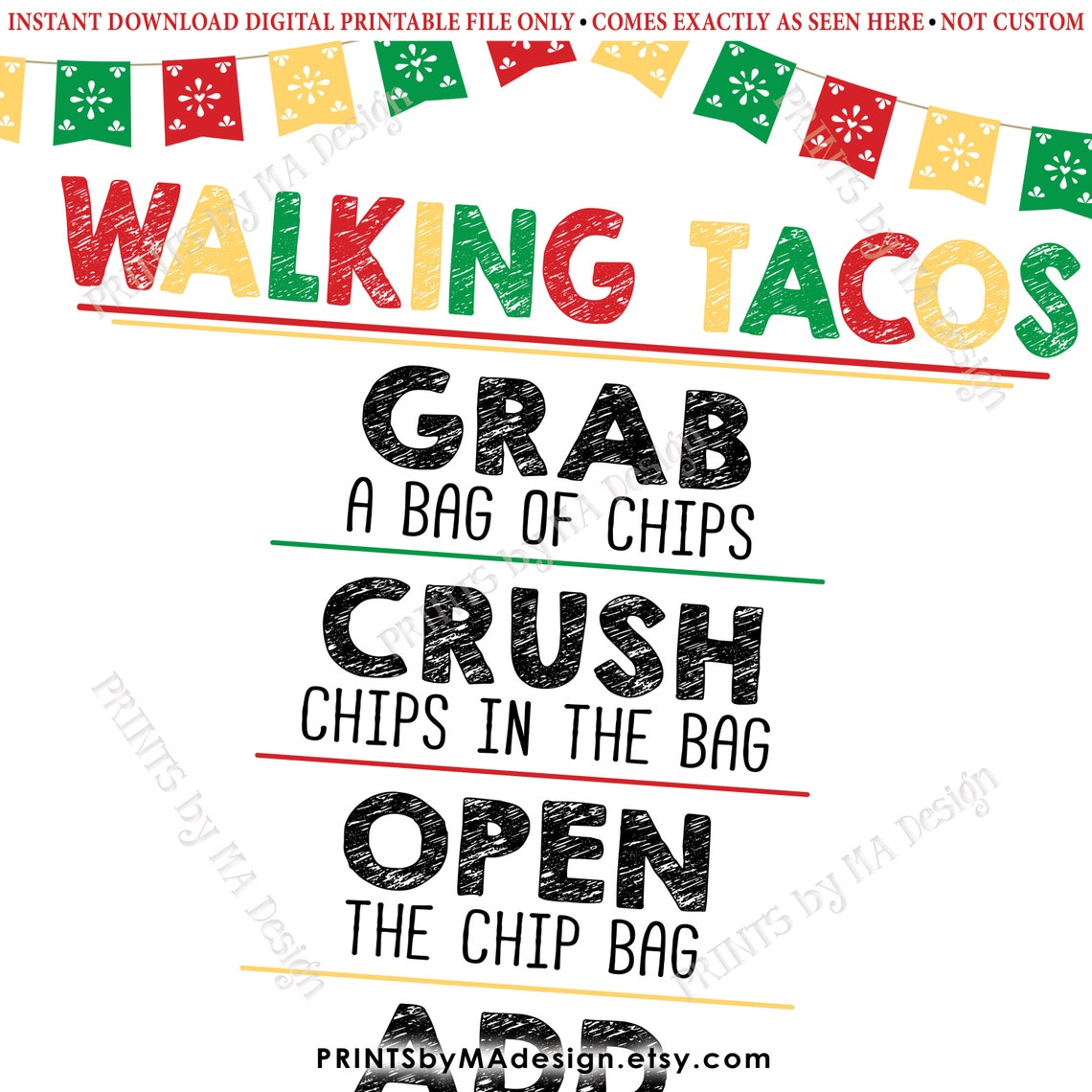 Walking Tacos Sign, Taco Bar Sign, Cinco De Mayo Fiesta, PRINTABLE 8x10 ...
