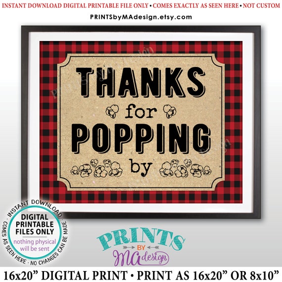 Thanks for Popping by Popcorn Sign Popcorn Bar PRINTABLE | Etsy