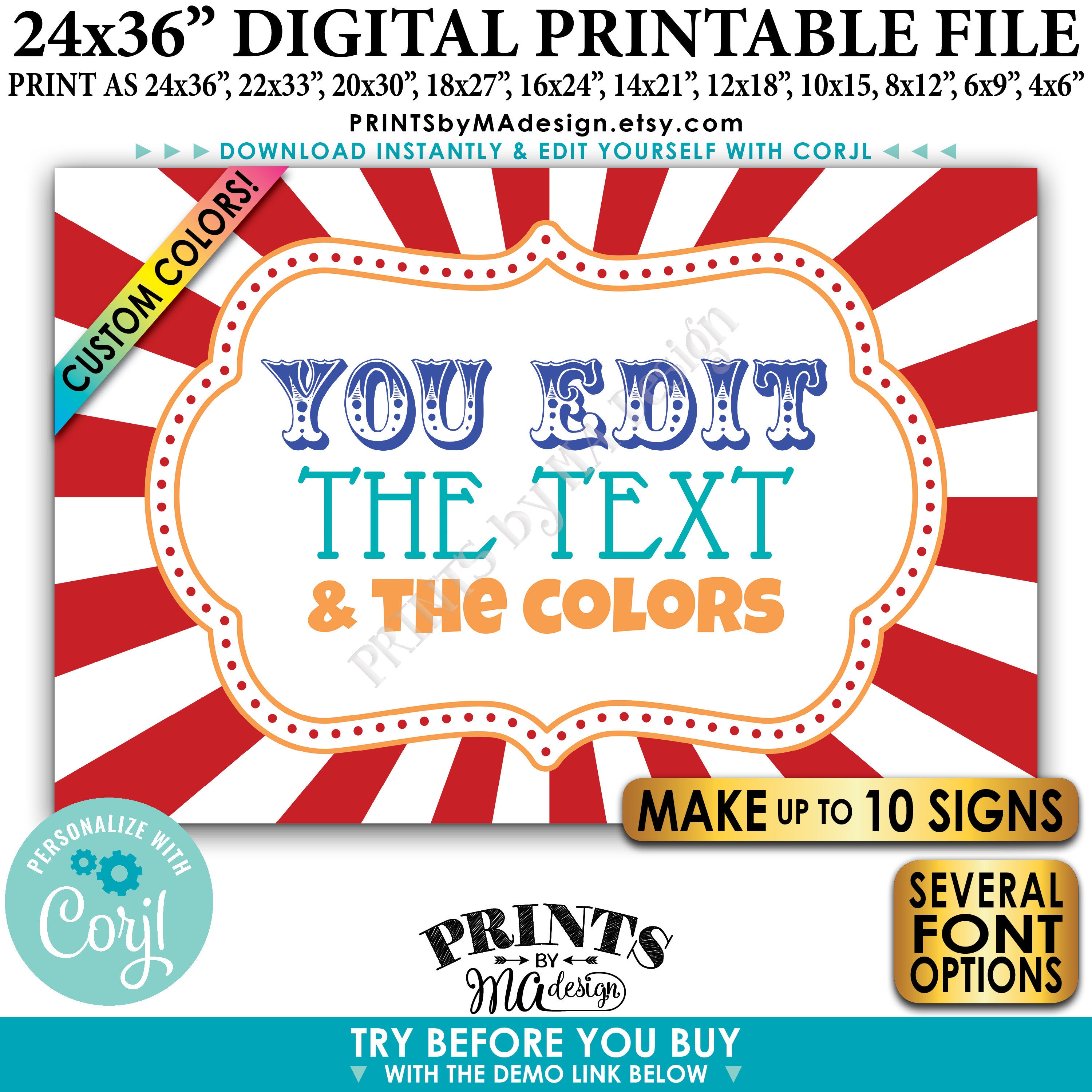 Custom Carnival Signs, Carnival Theme Party, Circus Birthday, Create up ...