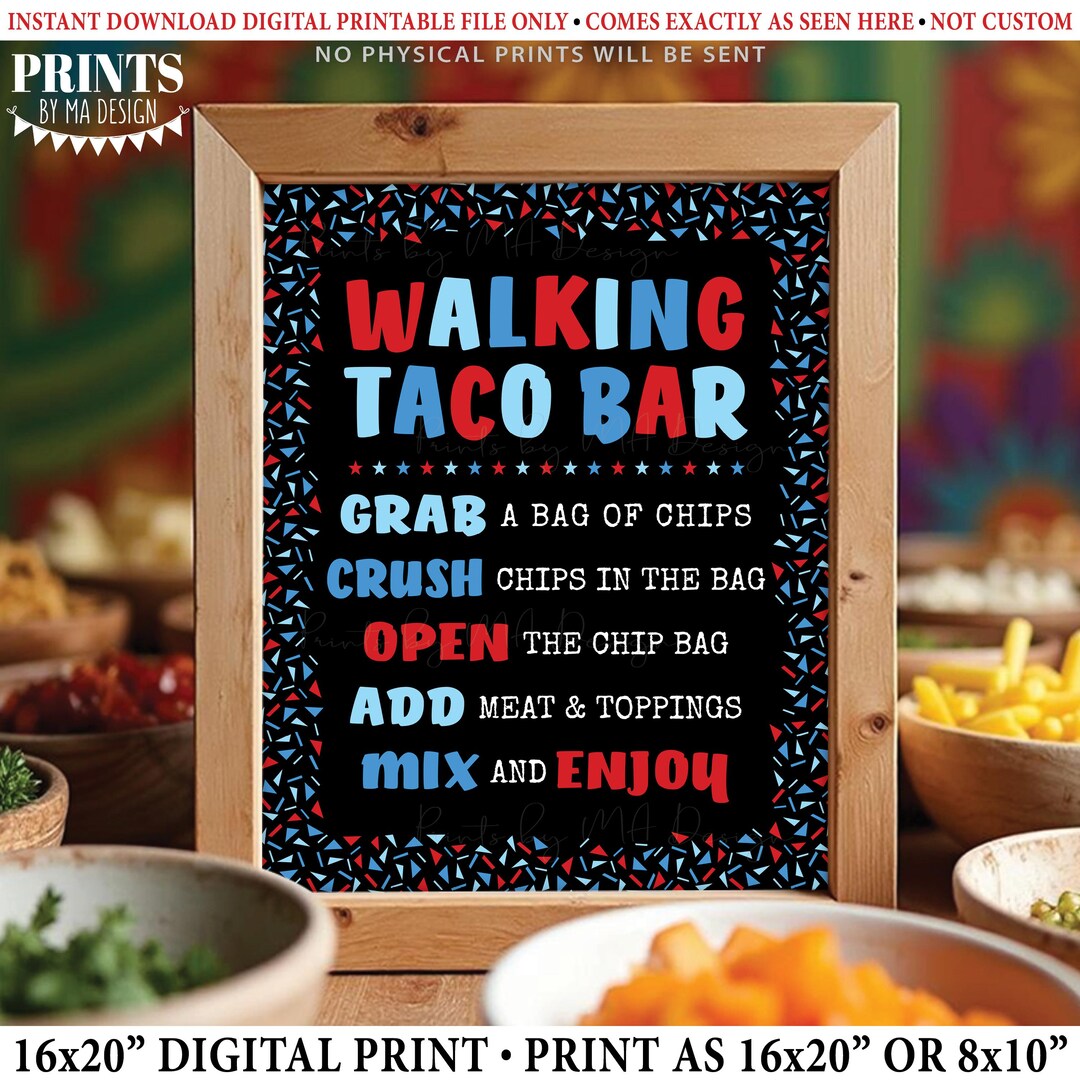 Walking Taco Bar Sign, Patriotic 4th of July Party, Mexican Fiesta ...