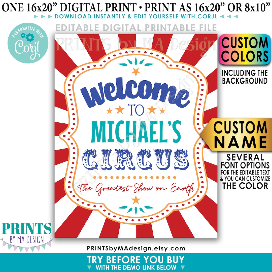 Circus Welcome Sign, Welcome to the Circus Theme Party Sign, Custom ...