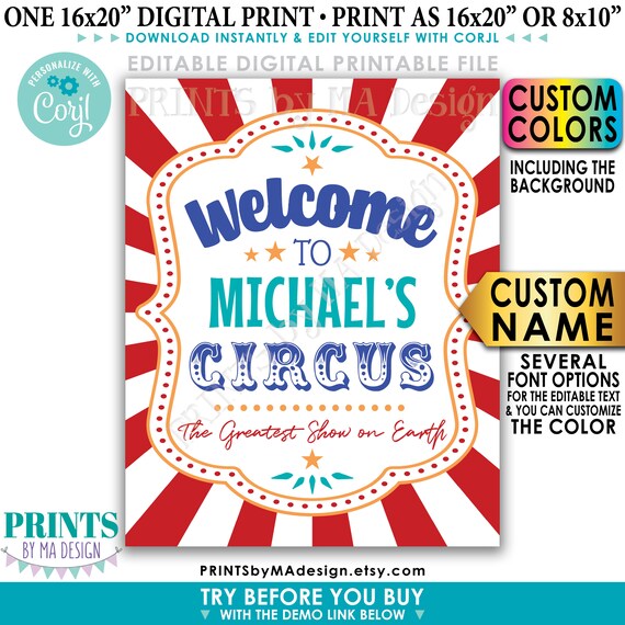 Circus Welcome Sign Welcome to the Circus Theme Party Sign | Etsy
