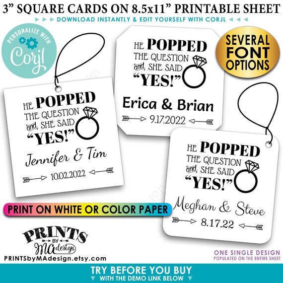 Template Label Party Favor He Popped The Question Engagement Party