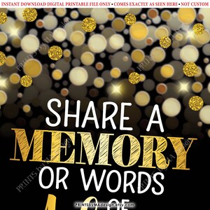 Share a Memory or Words of Advice Sign, PRINTABLE Black & Gold Glitter ...