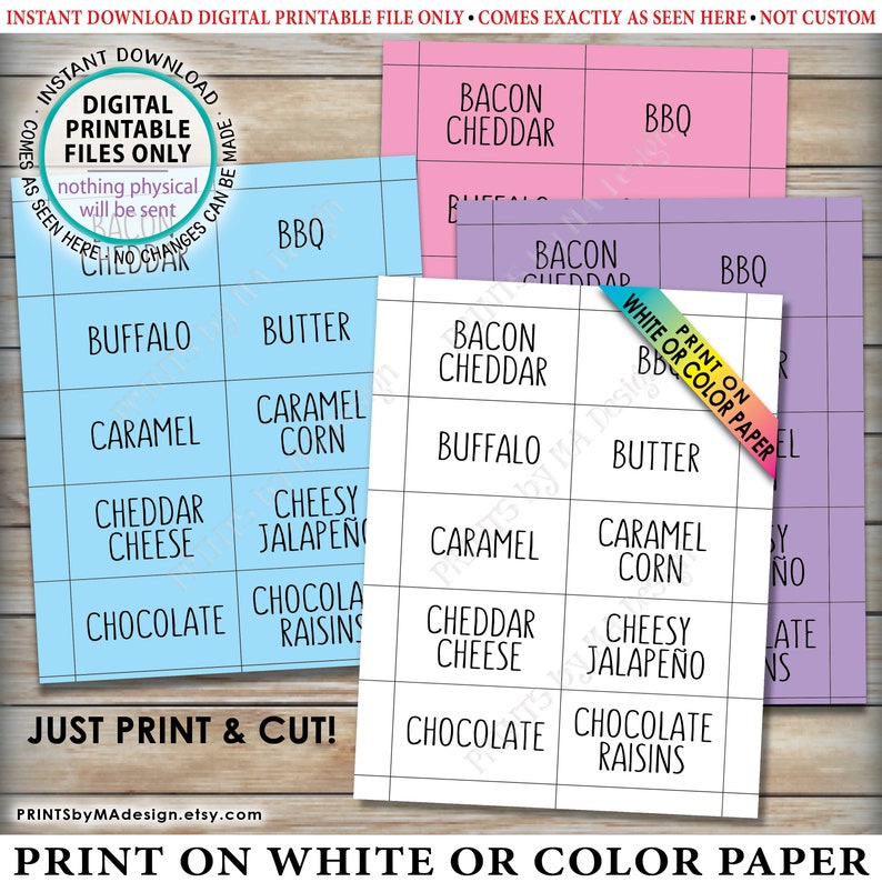 Popcorn Bar Labels Popcorn Toppings Sweet & Savory 30 Cards - Etsy