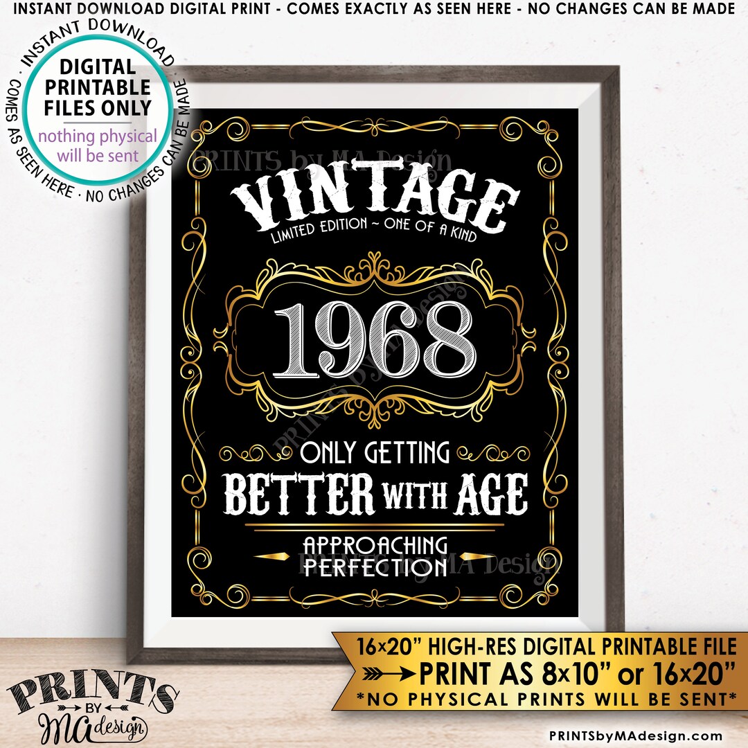 1968 Birthday Sign Better With Age Vintage Birthday Poster - Etsy