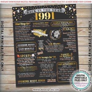 Back in the Year 1991 Poster Board, Remember 1991 Sign, Flashback to ...