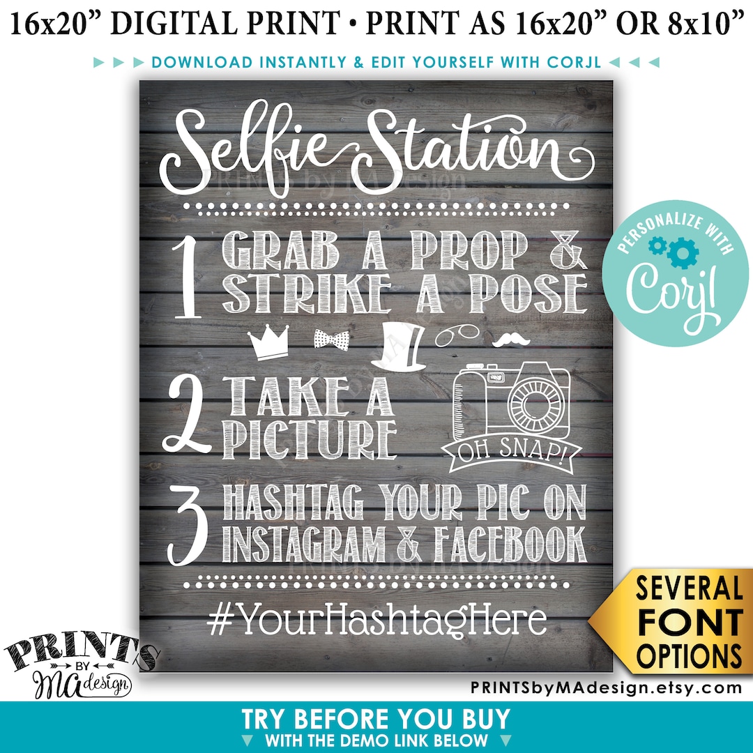Selfie Station Sign, Share on Instagram & Facebook, PRINTABLE 8x10 ...