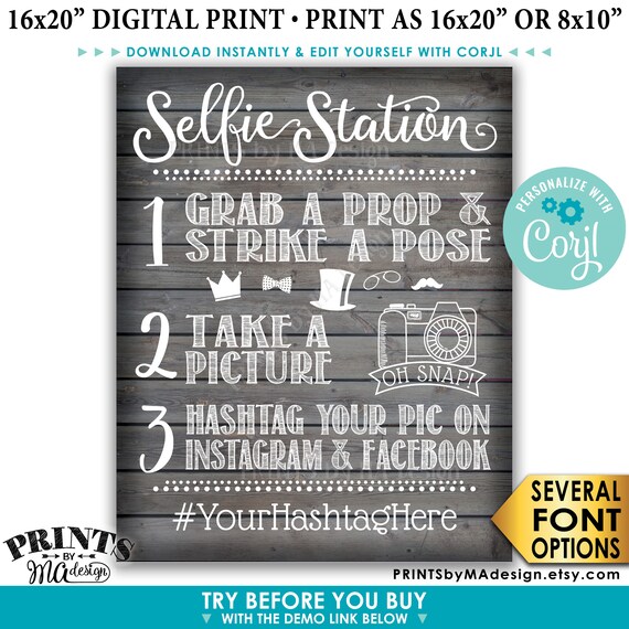 Selfie Station Sign Share on Instagram & Facebook PRINTABLE - Etsy