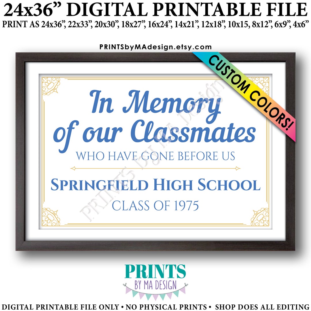 In Memory Sign for Reunion Memorial, in Memoriam of Our Classmates Who ...