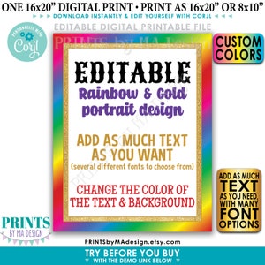 Editable Rainbow Sign With Gold "glitter" Frame, Choose Your Text ...