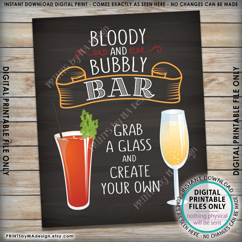 Bloody and Bubbly Bar Sign, Mimosas and Bloody Marys, Mimosa Bar ...