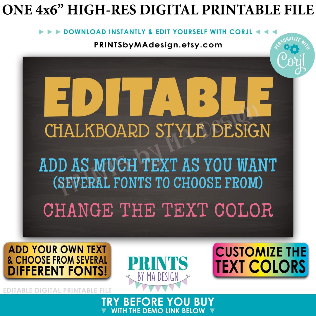 Editable Chalkboard Style Card/sign, Choose Your Text & Text Colors ...