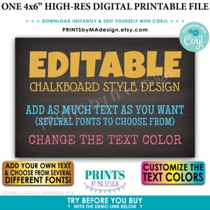 Editable Chalkboard Style Card/sign, Choose Your Text & Text Colors ...