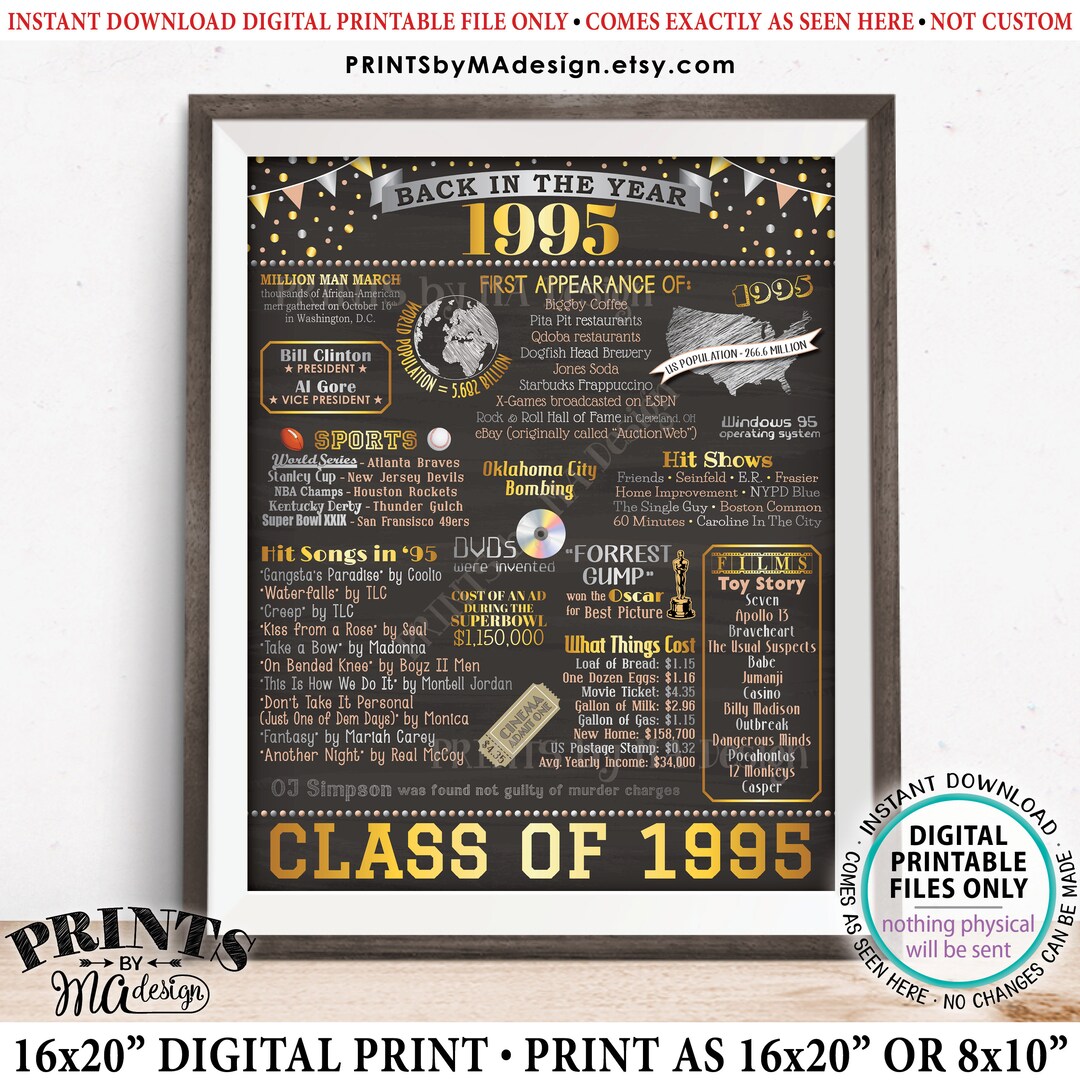 Class of 1995 Reunion Decoration, Back in the Year 1995 Poster Board ...