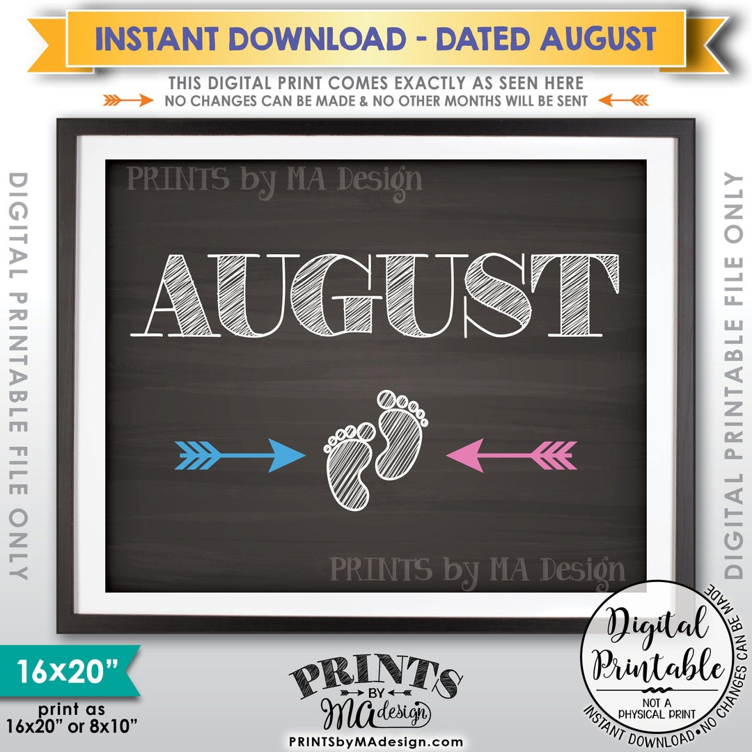 AUGUST Pregnancy Announcement Sign, Subtle Due Date Month, Expecting ...