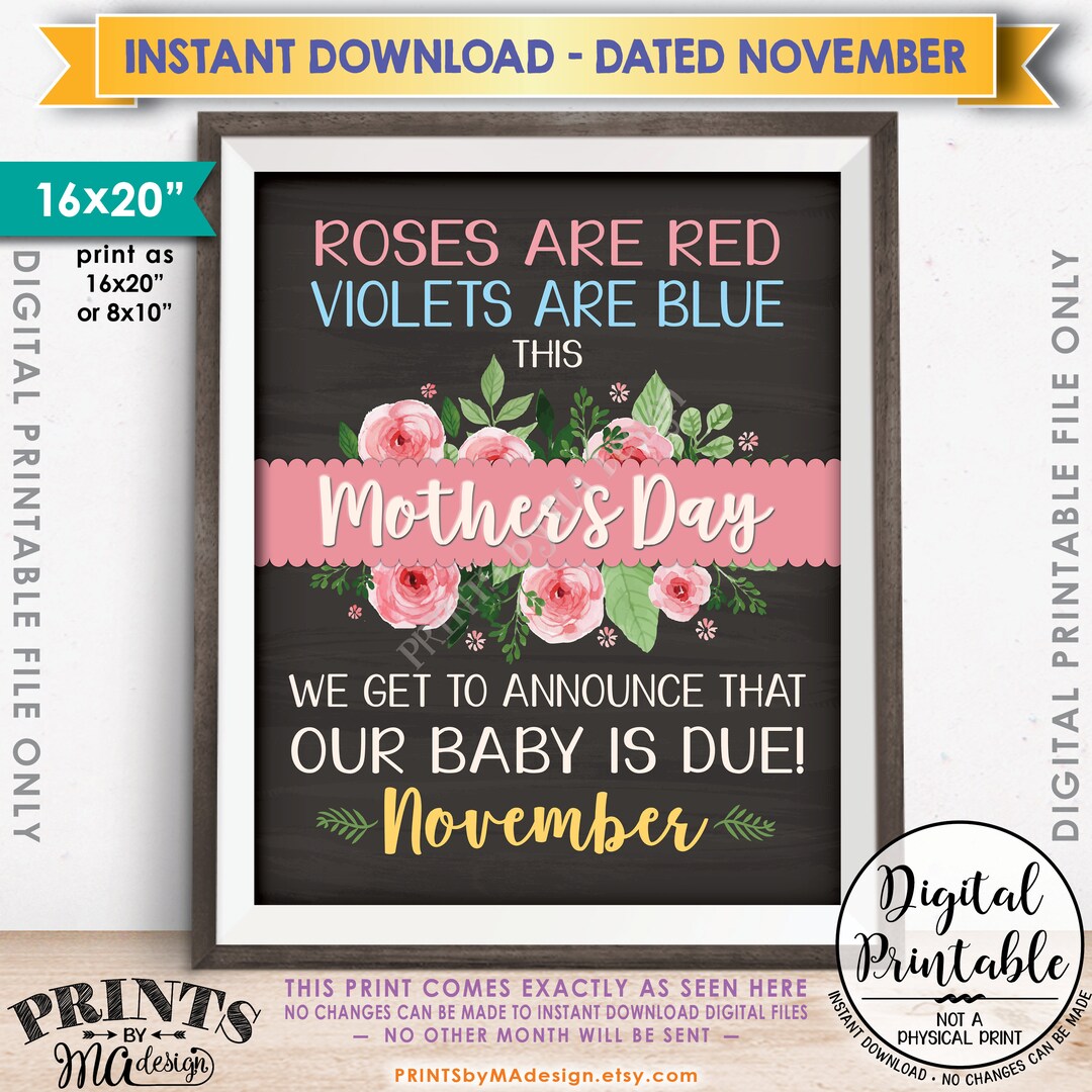 Mother's Day Pregnancy Announcement Sign, New Mom-to-be, Our Baby is ...