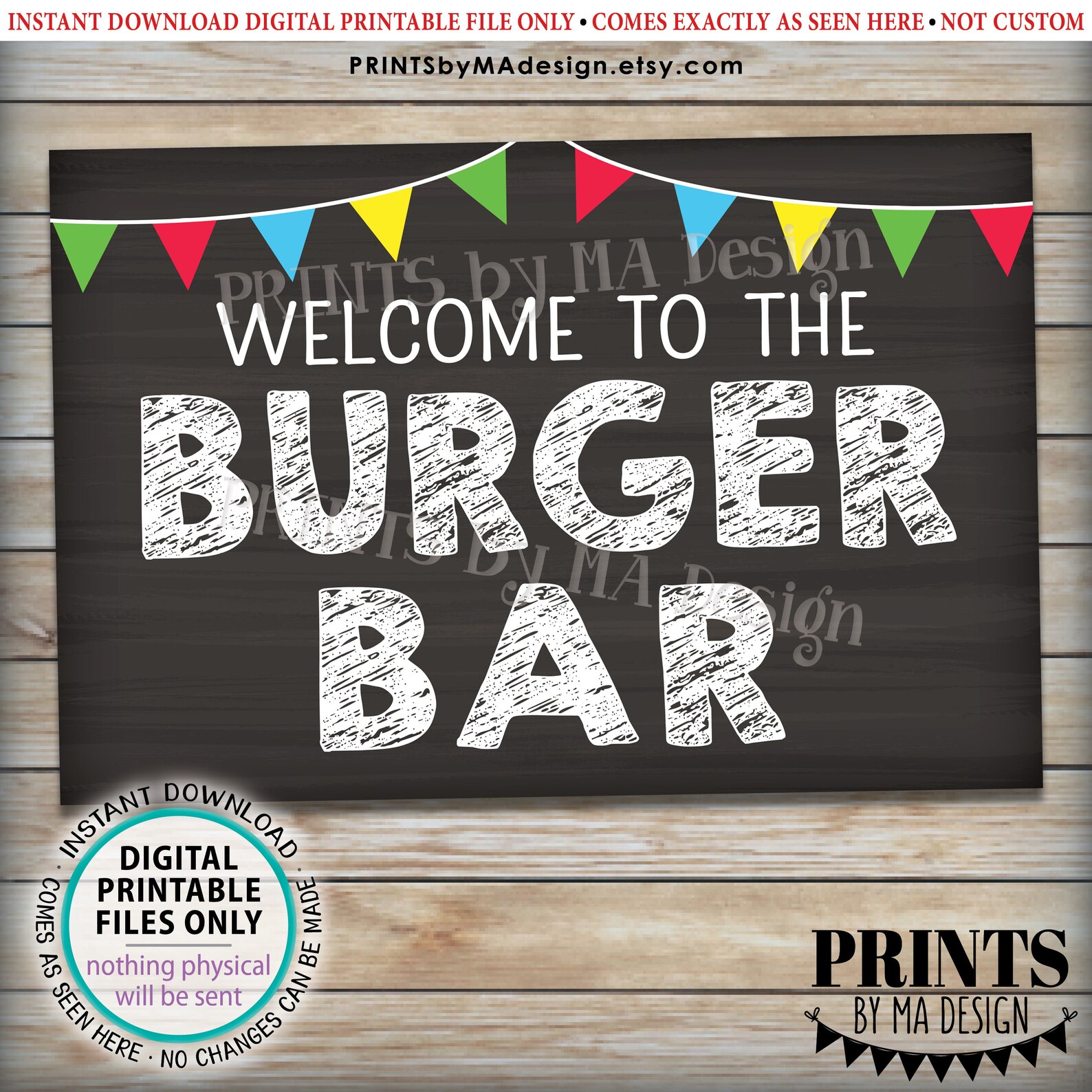 Burger Bar Sign Backyard Barbeque BBQ PRINTABLE 24x36 | Etsy