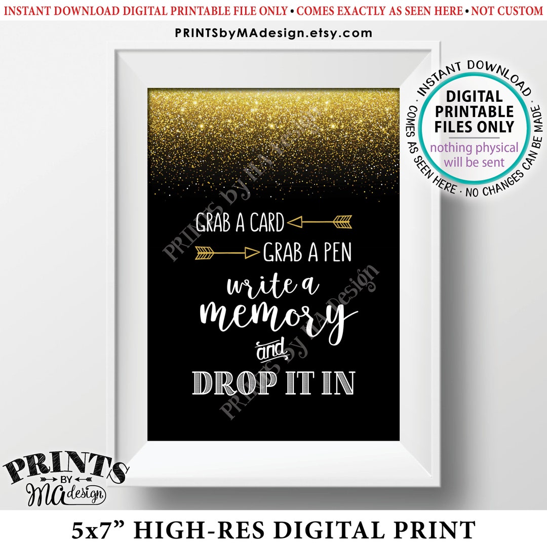 Write a Memory, Grab a Card Grab a Pen Drop It In, Birthday Party ...