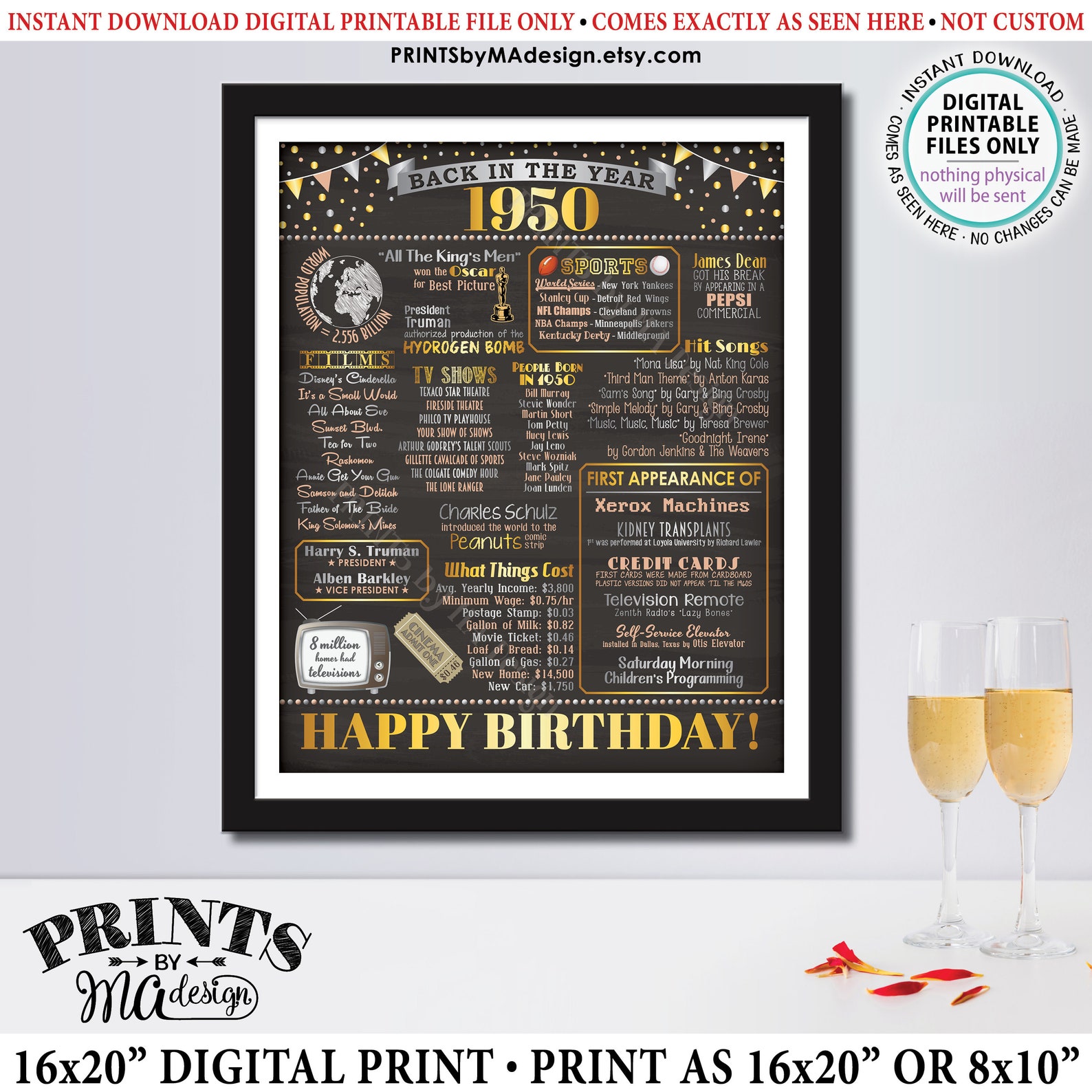 Back in the Year 1950 Birthday Sign Flashback to 1950 Poster | Etsy