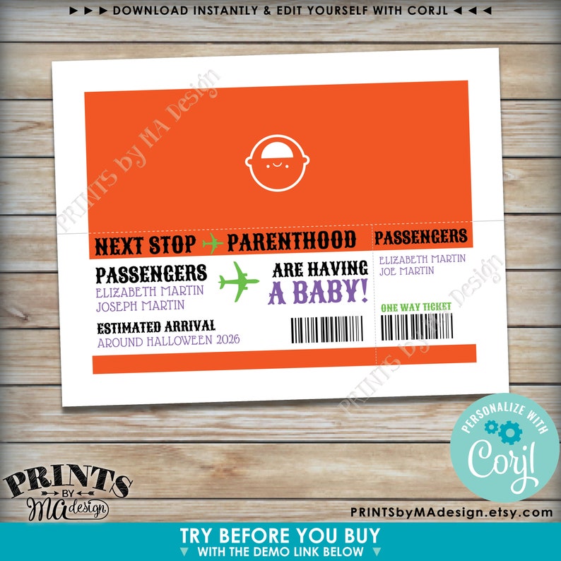 Editable Boarding Pass Pregnancy Announcement, Baby Airline Ticket ...