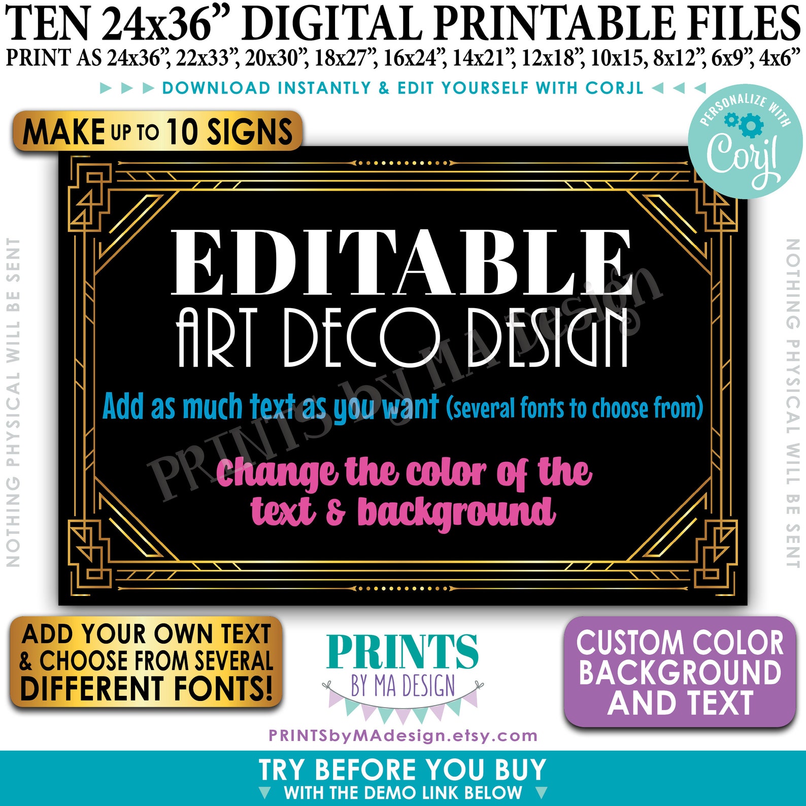Editable Art Deco Signs Roaring Twenties Great Gatsby Party - Etsy