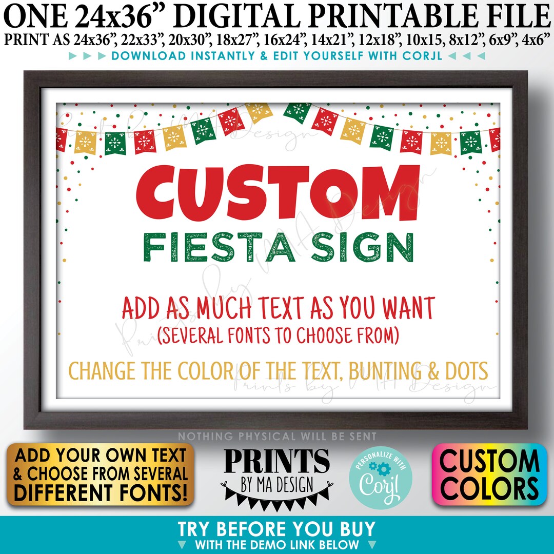 Custom Fiesta Themed Poster, Choose Your Text & Colors, PRINTABLE 24x36 ...