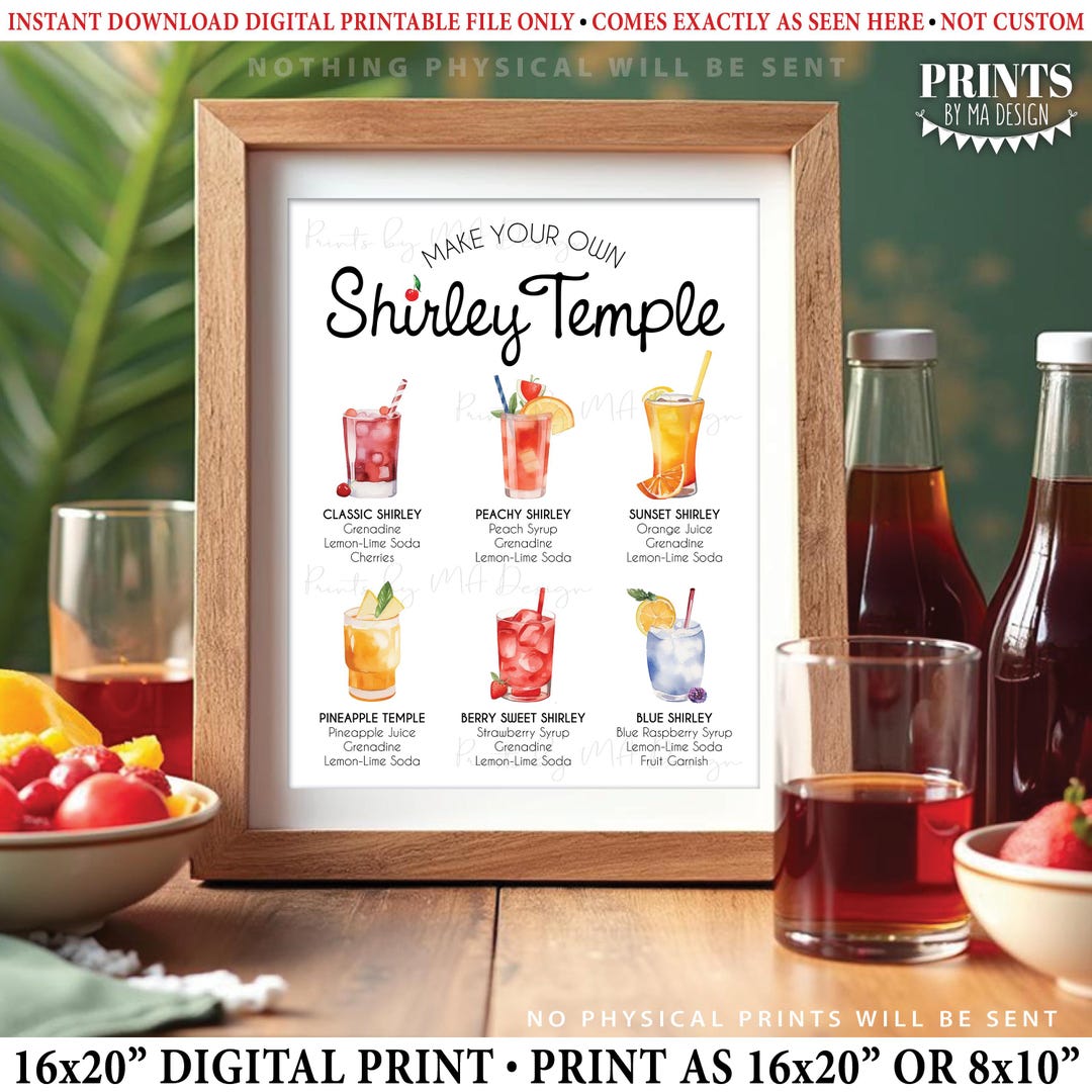 Shirley Temple Sign, Non-alcoholic Bar Menu, Virgin Mocktails, Bubbly ...