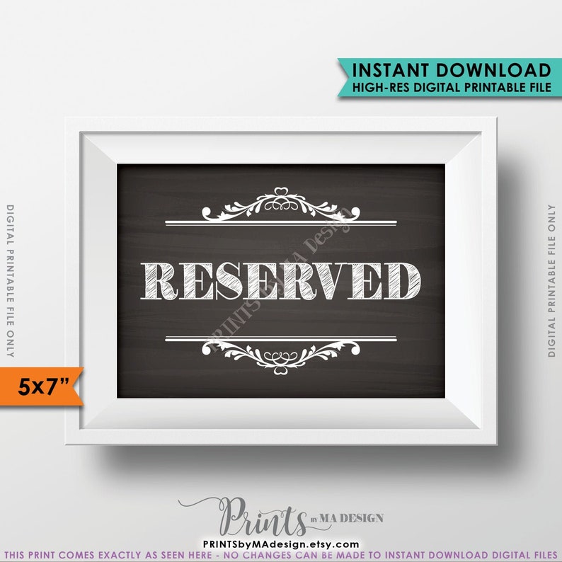Reserved Sign Reserved Seats Saved Section or Area Reserved | Etsy
