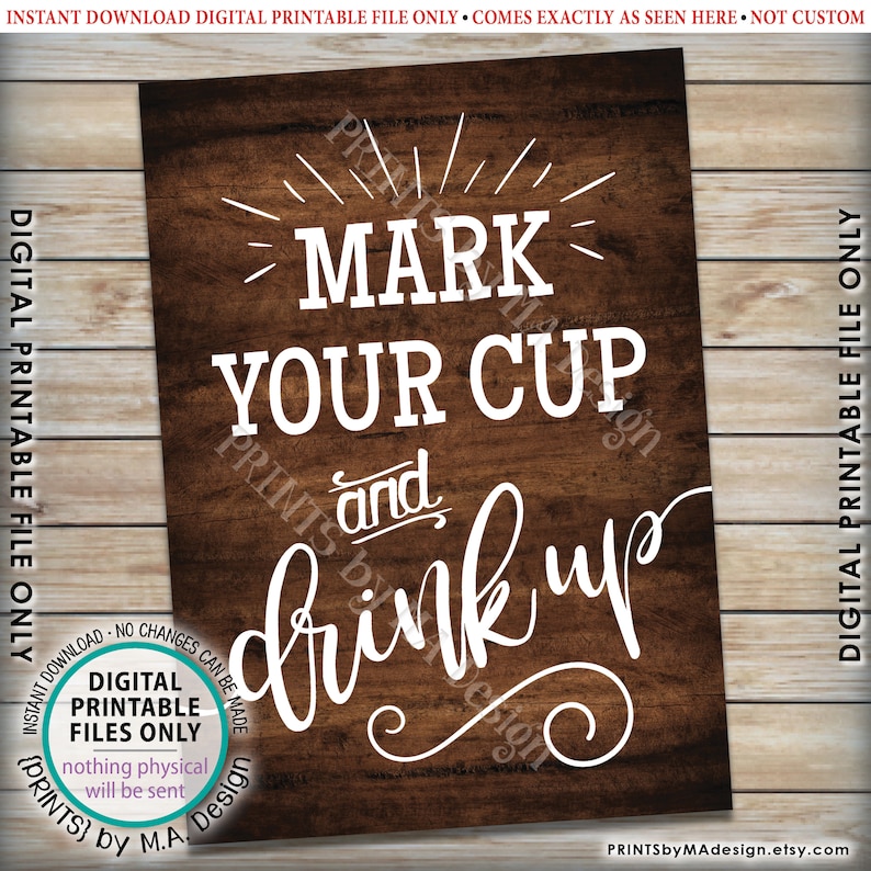 Mark Your Cup and Drink up Sign Write Your Name on a Cup - Etsy