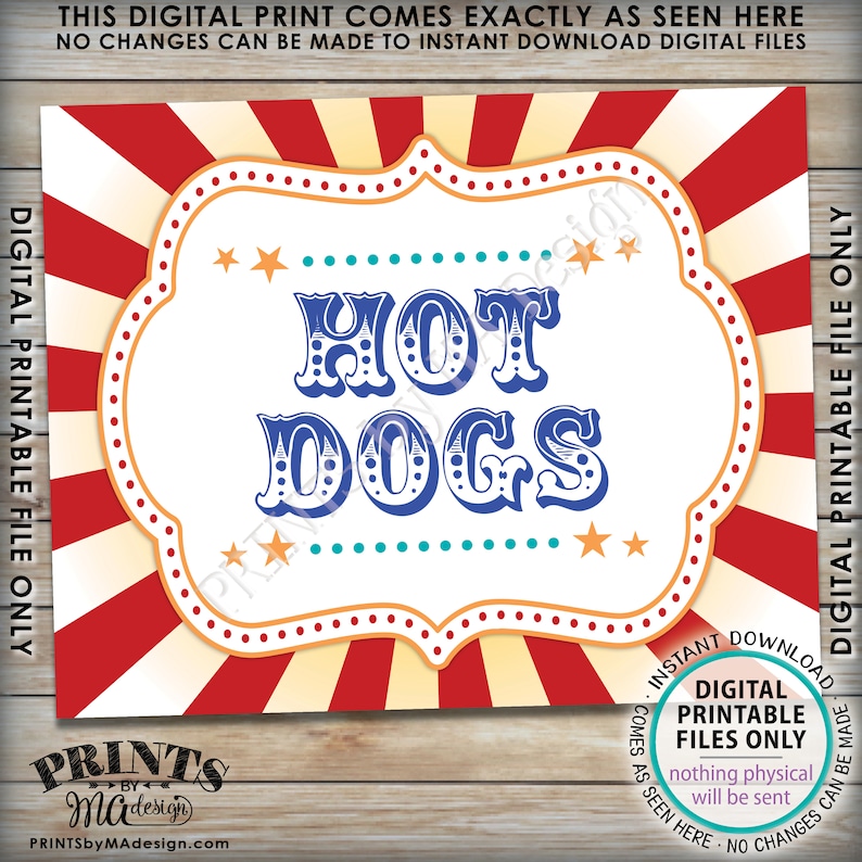 Hot Dogs Carnival Food Sign, Hot Dog Food Carnival Theme Party, Grab a ...