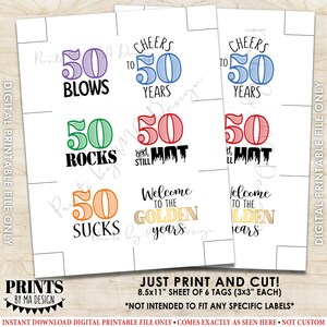 50th Birthday Party Candy Signs, Color Candy Bar, 50 Sucks Blows Rocks ...