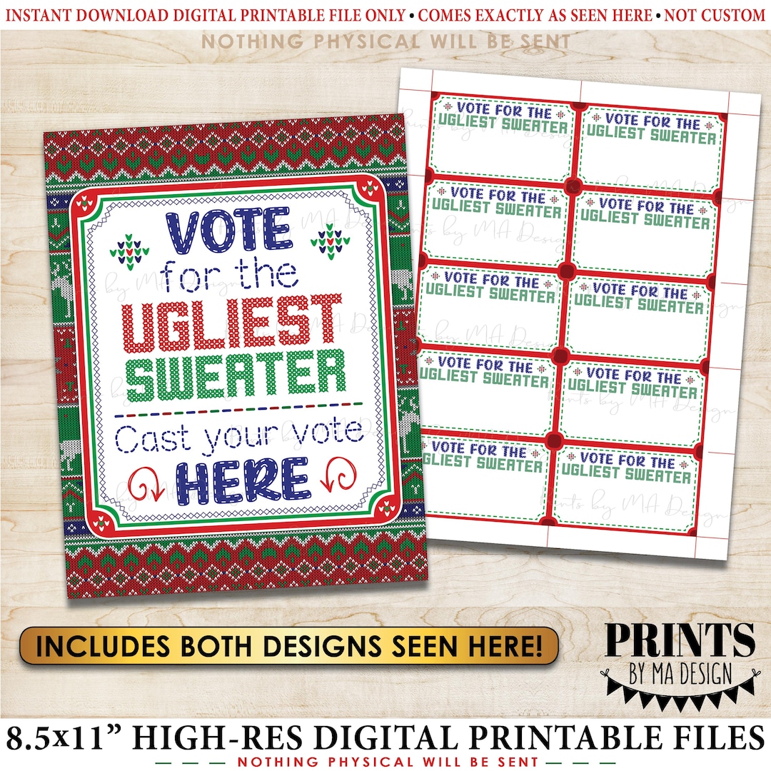 Ugliest Sweater Voting Sign and Ballots, Ugly Christmas Sweater Party ...