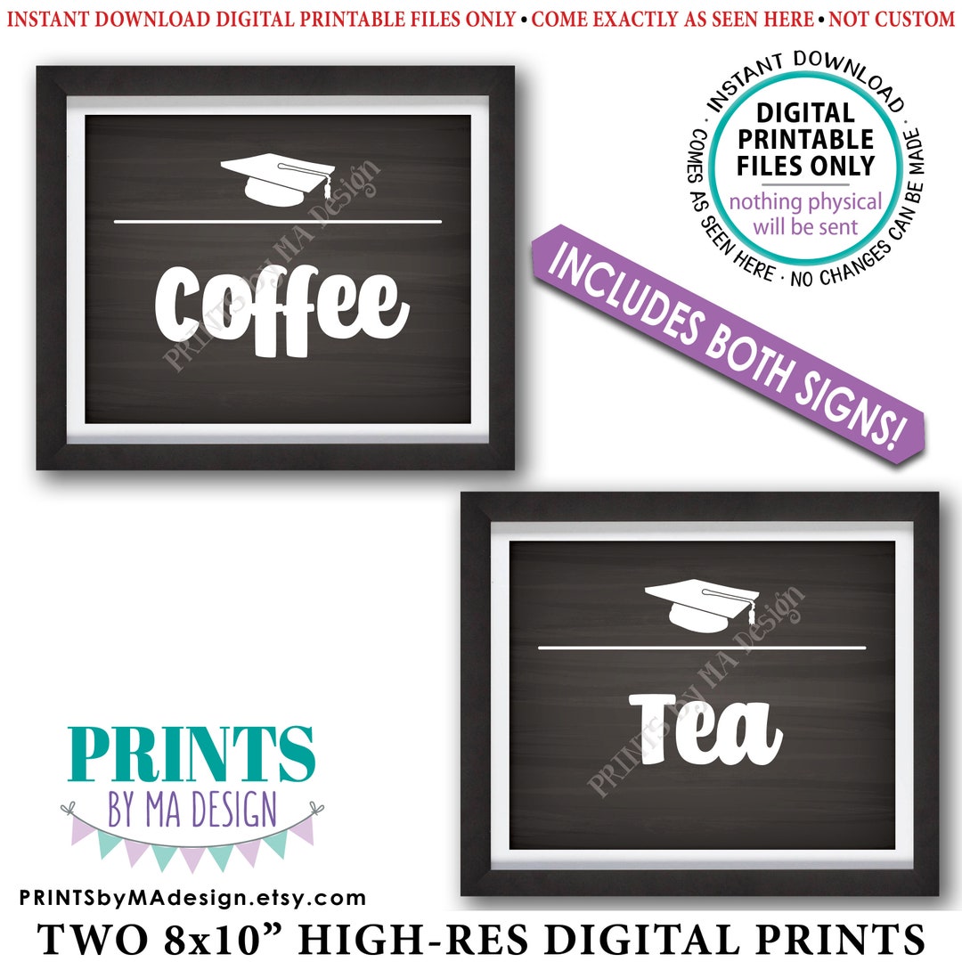 Beverage Station Signs, Graduation Party Drink Signs, Coffee and Tea ...