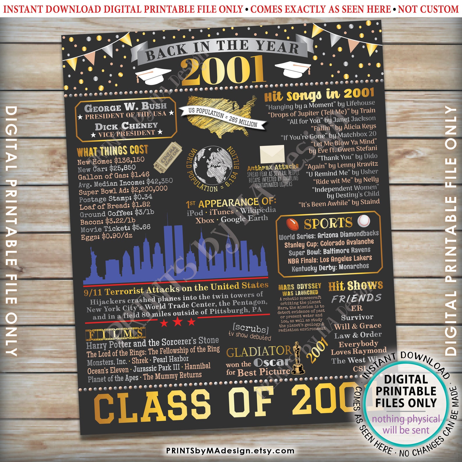 Class of 2001 Reunion Decoration Back in the Year 2001 Poster | Etsy