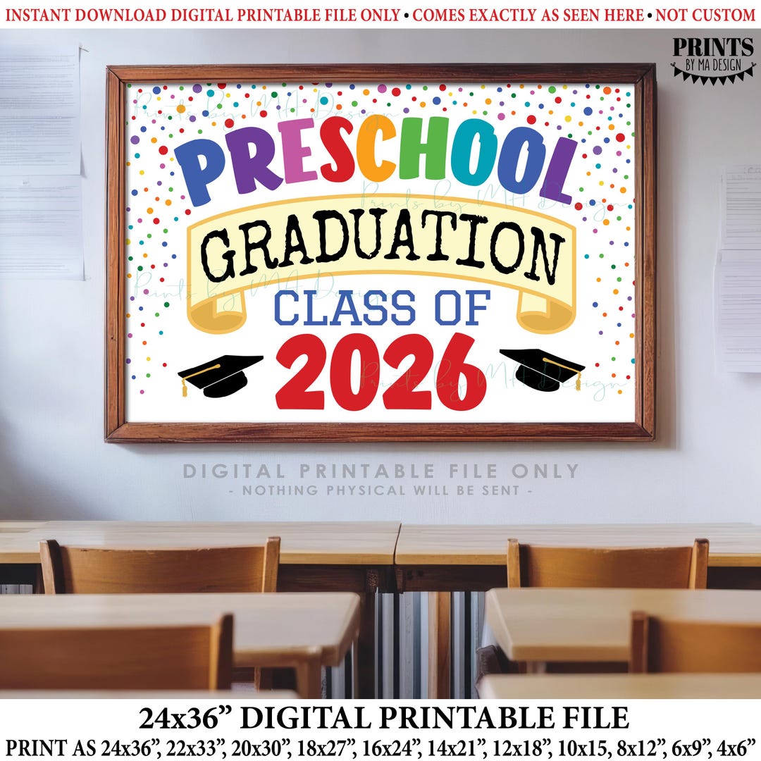 Preschool Graduation Sign, Class of 2026 Preschool Graduation, Colorful ...