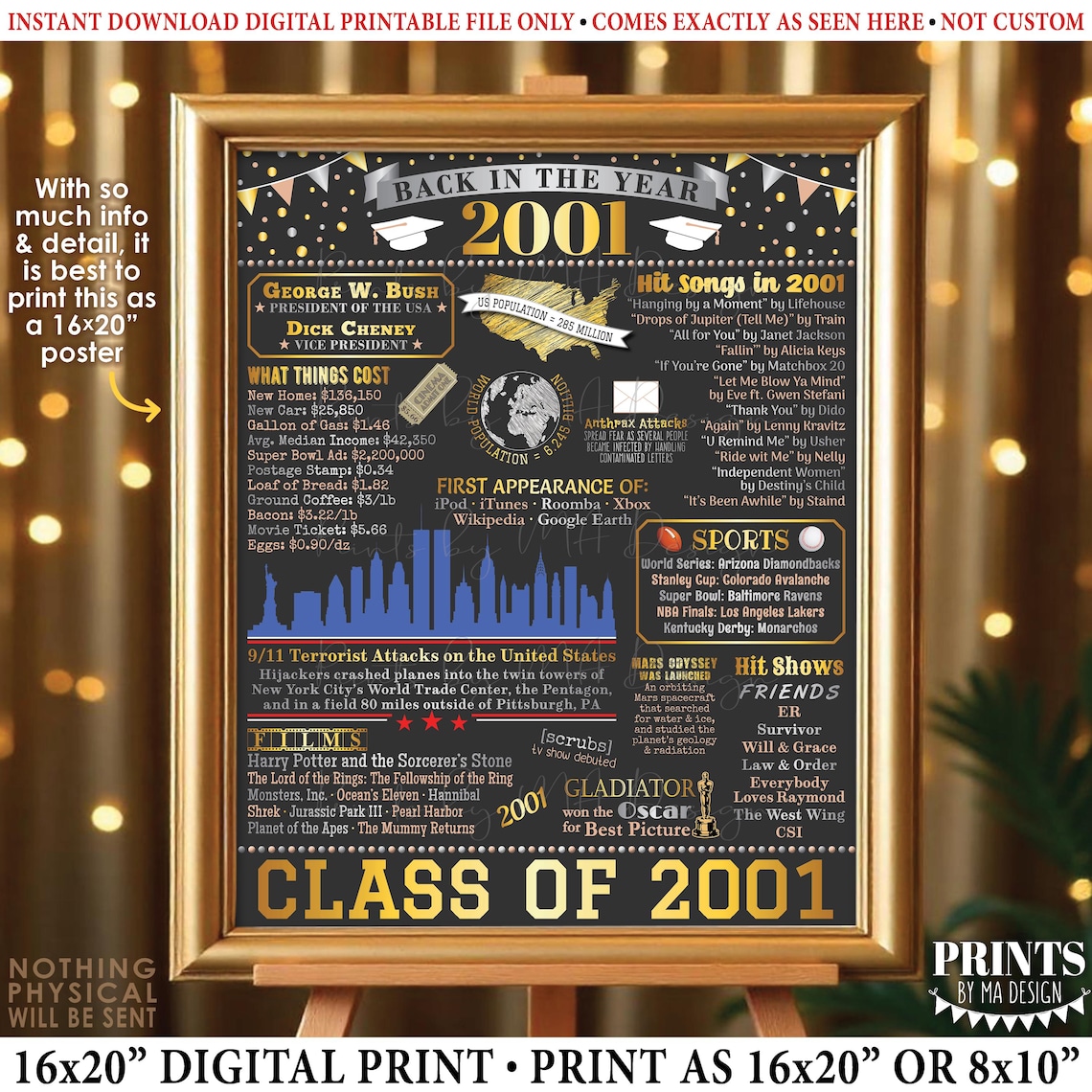 Class of 2001 Reunion Decoration, Back in the Year 2001 Poster Board ...
