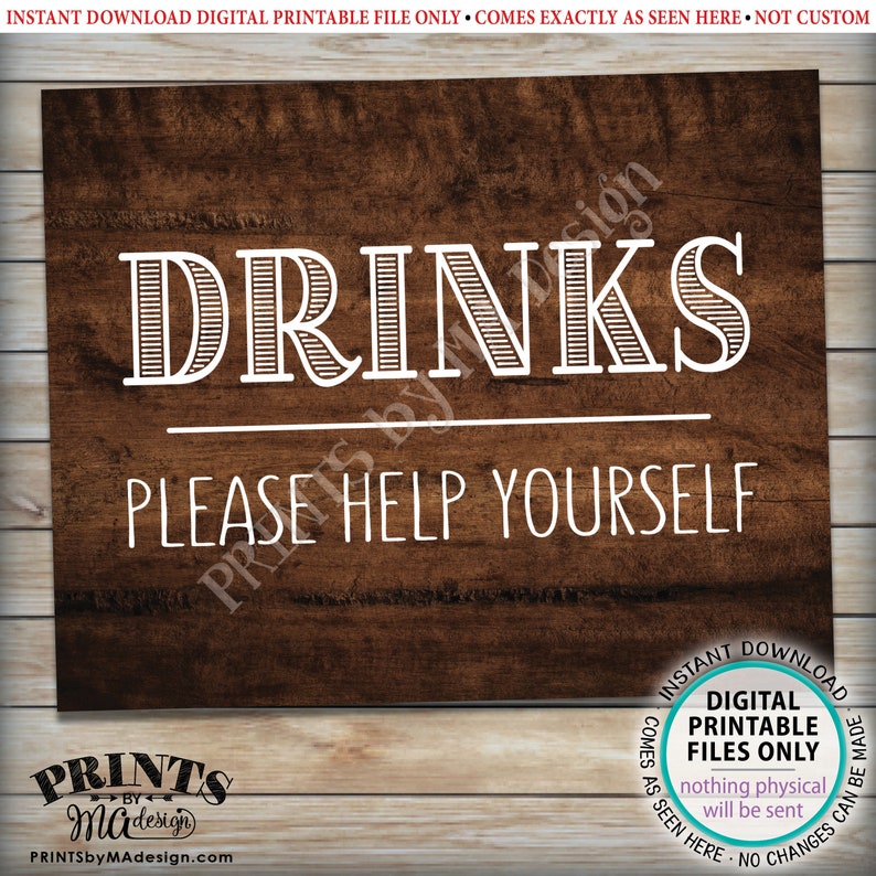 Drinks Sign, Please Help Yourself to a Beverage Station Sign, PRINTABLE ...