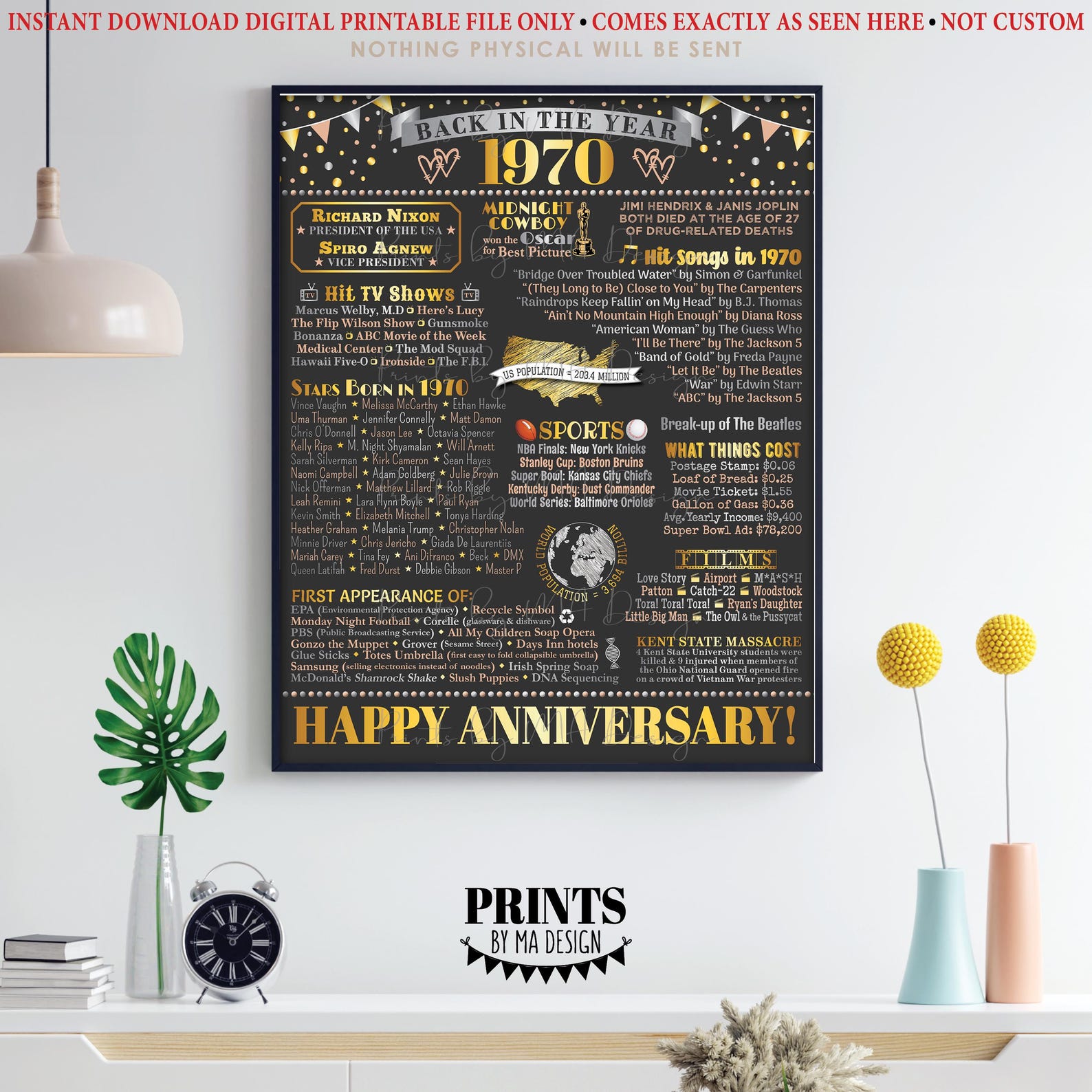 Back in 1970 Anniversary Sign, Flashback to 1970 Anniversary Decor ...