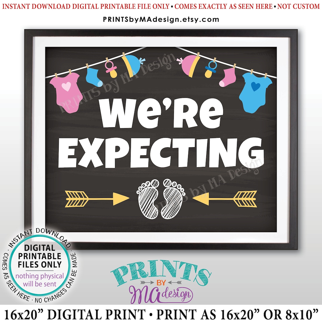 We're Expecting Sign, Pregnancy Announcement Photo Prop, Pink & Blue ...