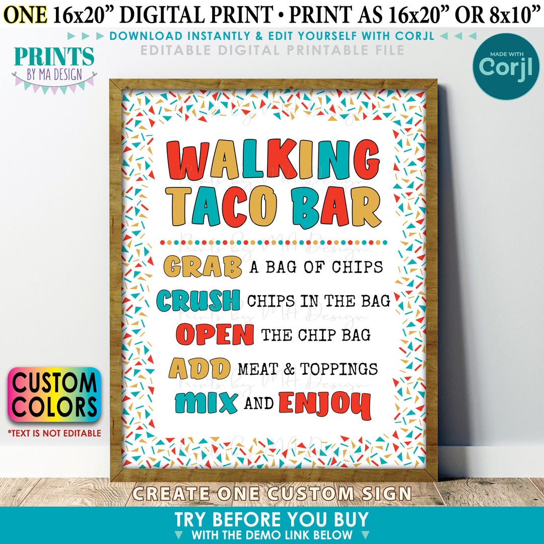 Walking Taco Bar Sign, Custom Colors Fiesta, Graduation Party, Birthday ...
