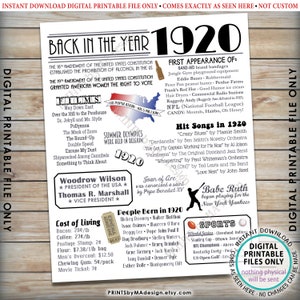 Back in the Year 1920 Poster Board, Remember 1920 Sign, Flashback to ...