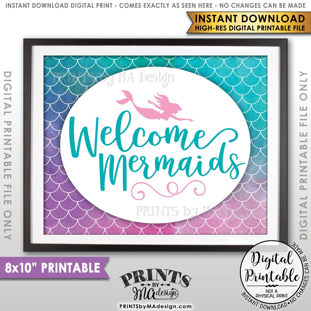 Mermaid Party Sign, Mermaid Birthday Party, Birthday Welcome Mermaids ...