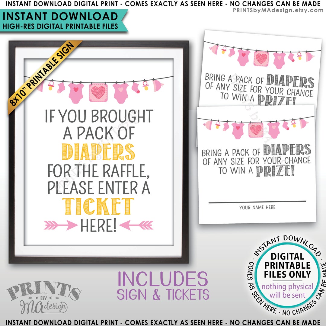 Diaper Raffle Tickets & Sign, Enter a Raffle Ticket Here, Baby Shower ...