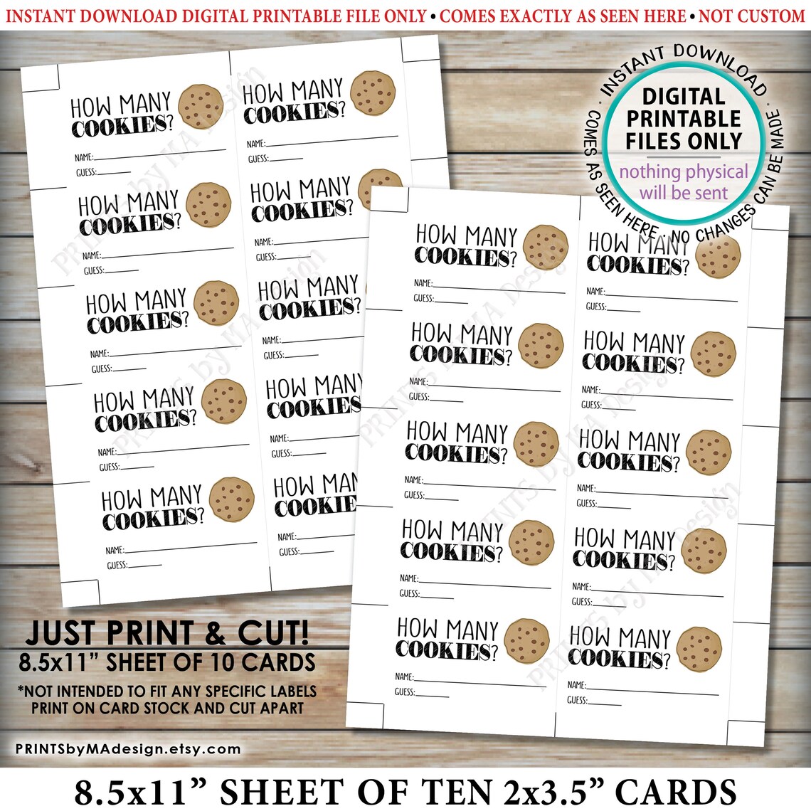 Guess How Many Cookies Cards Cookie Guessing Game Ten | Etsy