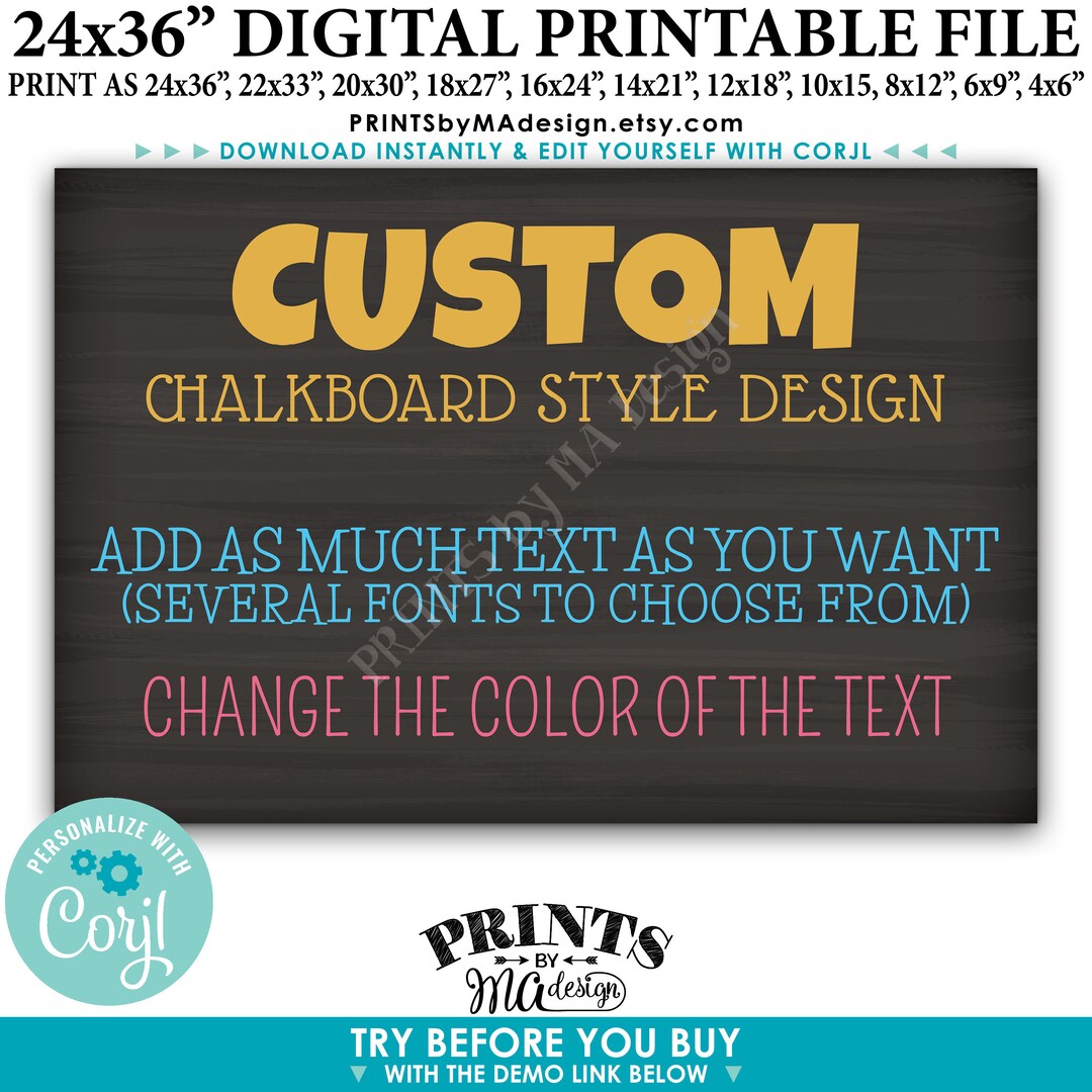 Editable Chalkboard Style Sign, Choose Your Text & Change Colors, One ...