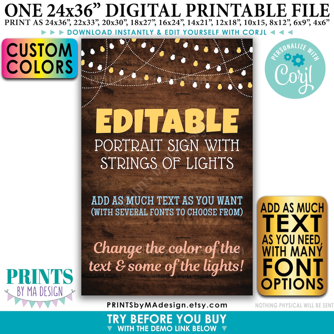Custom Rustic Wood Style Poster With Lights, Choose Your Text & Colors ...