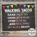 Walking Tacos Sign, Taco Bar Taco Sign, Cinco De Mayo, Sweet Sixteen ...